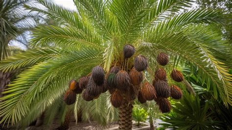 갈색 과일이 있는 잎이 많은 야자나무 피그미 대추 야자 그림 배경 일러스트 및 사진 무료 다운로드 Pngtree