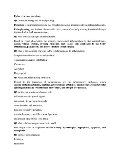 Patho Viva Voice Questions Pdf Inflammation Medical Specialties
