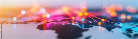 A Digital Network Map Highlighting Interconnected Nodes With Vibrant Colors Representing Global