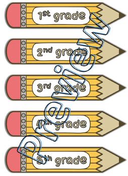Pencil Themed Grade Tags Labels For Babe Desk Locker Bulletin Board Tags SET