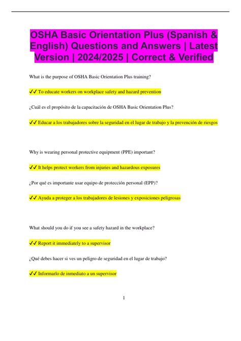Osha Basic Orientation Plus Spanish And English Questions And Answers Latest Version 2024