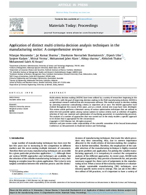 Pdf Application Of Distinct Multi Criteria Decision Analysis
