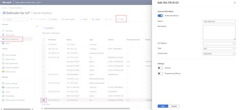 確認並更新偵測到的裝置詳細目錄 適用於 iot的 microsoft defender microsoft defender for