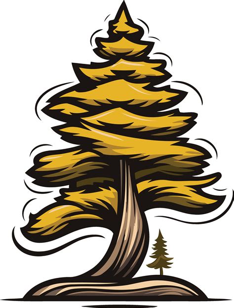 A Stylized Evergreen Tree With A Thick Trunk And A Smaller Sapling Growing Beside It 49454492