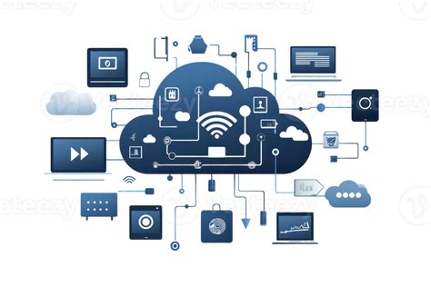 The Image Features A Cloud Icon Interconnected With Various Devices And Symbols Representing