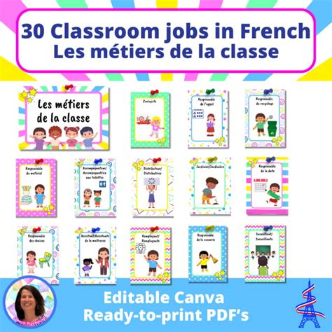 French Job Chart Classroom Class Roles Editable Les Métiers De La