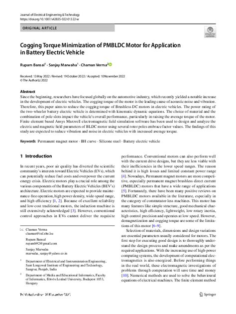Pdf Cogging Torque Minimization Of Pmbldc Motor For Application In