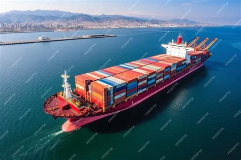 Premium Photo Aerial View Container Ship Carrying Container In Import Export Business Logistic