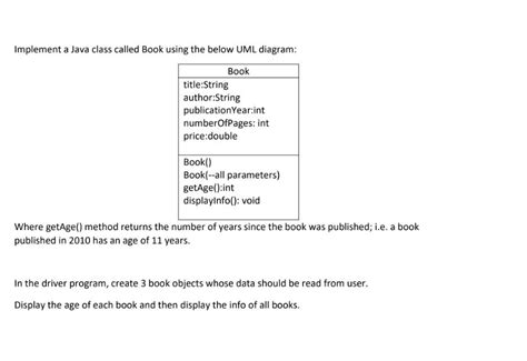 Solved Implement A Java Class Called Book Using The Below