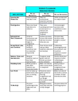 Science PBIS Behavior Matrix Middle Babe By Casey Condia TPT