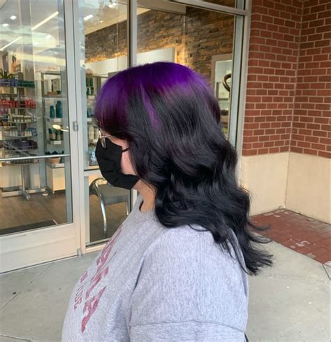 Purple Roots Black Hair In 2023 Purple Hair Colored Hair Roots Emo