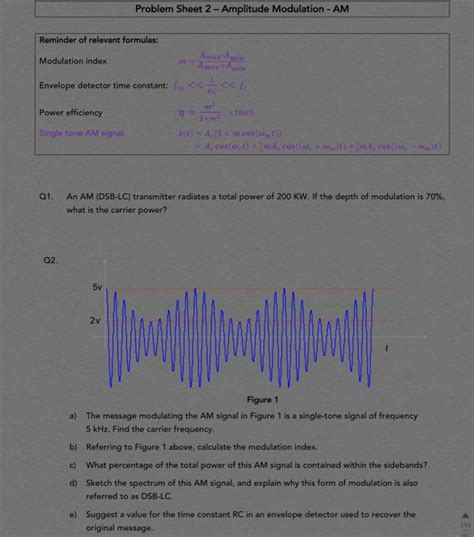Solved Problem Sheet 2 Amplitude Modulation Am Reminder