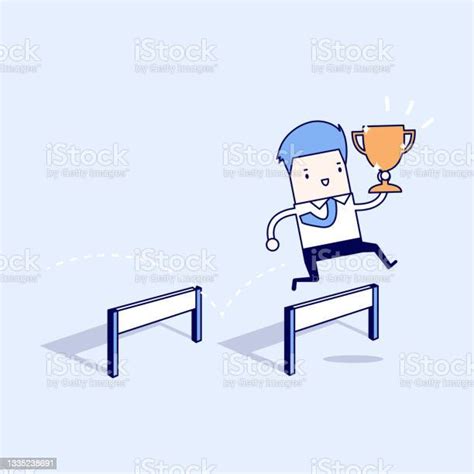 점프와 트로피를 들고 사업가 만화 캐릭터 얇은 선 스타일 벡터 개념에 대한 스톡 벡터 아트 및 기타 이미지 개념 개념과 주제 경영자 Istock