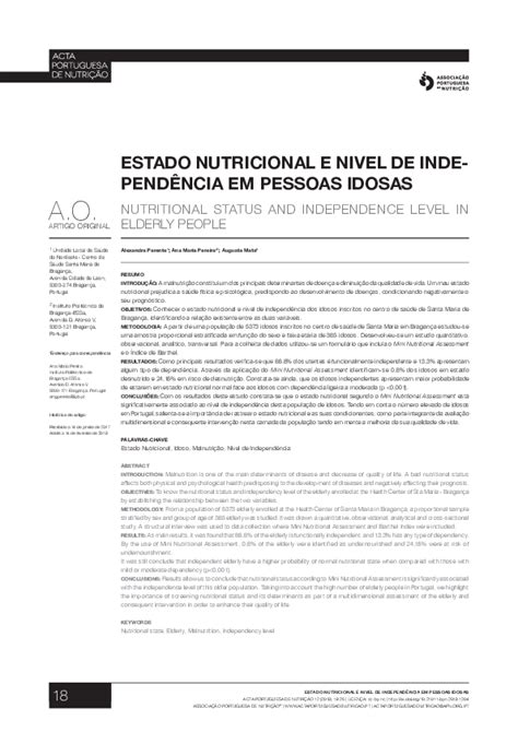Pdf Estado Nutricional E Nivel De Independência Em Pessoas Idosas