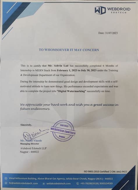 Ashvin Lad On Linkedin Mernstack Internship Intern2023 Webdroid