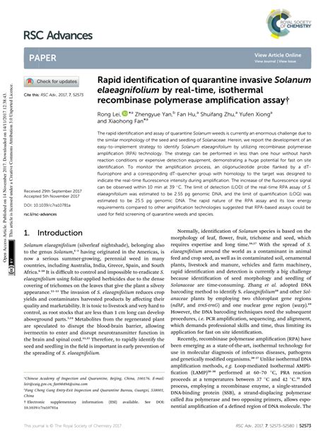 Pdf Rapid Identification Of Quarantine Invasive Solanum