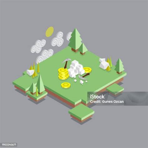 Isometric Crypto Mining Cryptocurrency Video Game Concept Isometric