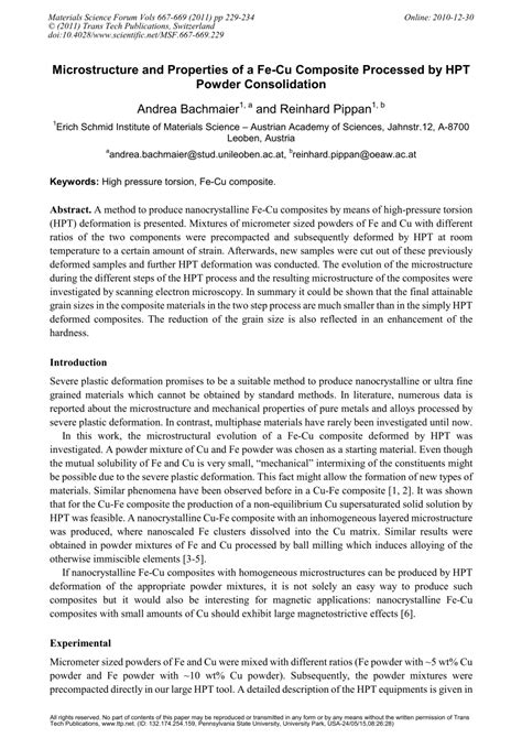 Pdf Microstructure And Properties Of A Fe Cu Composite Processed By