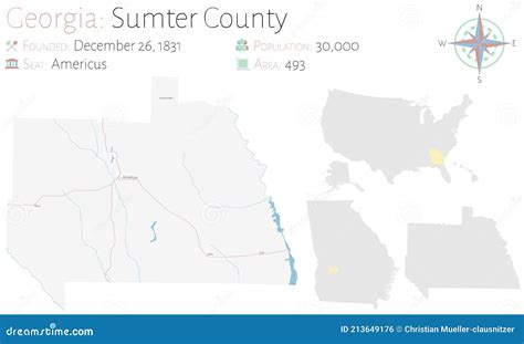 Map Of Sumter County In Georgia Stock Vector Illustration Of Lakes