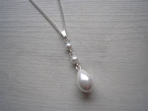 Long Teardrop Pearl Pendant Necklace On Fine Silver Or Gold Etsy