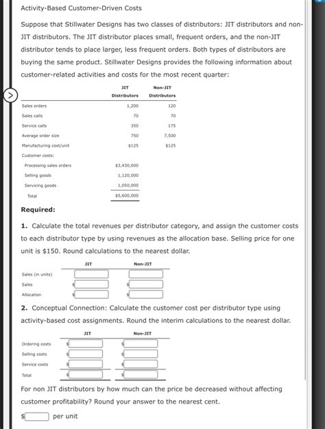 Solved Activity Based Customer Driven Costssuppose That