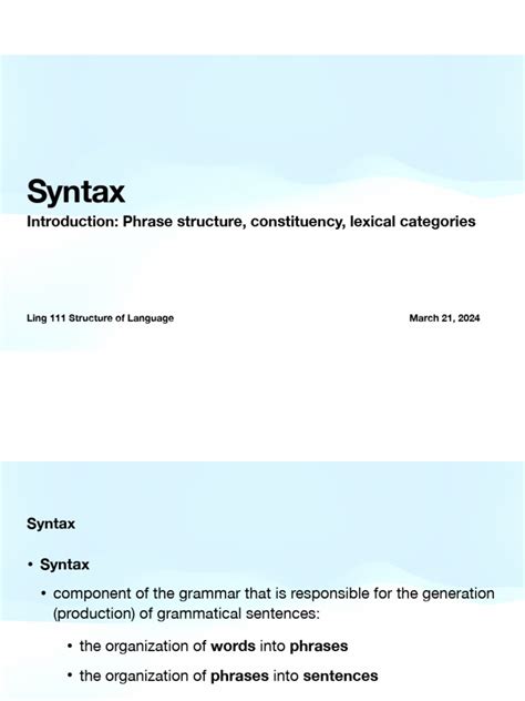 Syntax 1 March 21 Pdf Phrase Syntax