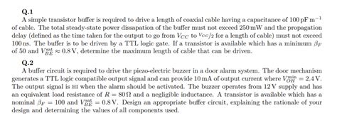 Solved Q 1 A Simple Transistor Buffer Is Required To Drive A Chegg Com
