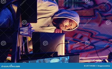 Vertical Video Hacker Devising Hacking Plan Together Stock Footage