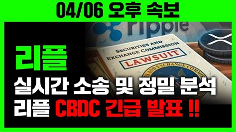 0406 오후 속보실시간 소송 및 정밀 분석 리플 Cbdc 긴급 발표 리플코인전망 리플코인호재 리플전망 리플코인