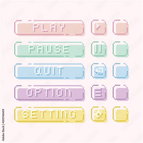 Pastel Interface Menu Bar Button 8 Bit Pixel Art Collection Set Computer Game Text And Icon For