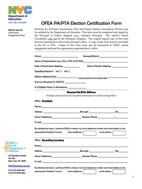 Nyc Ofea Papta Election Certification Form Fill Online Printable