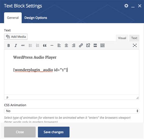 how to add a wordpress audio player to wpbakery page builder