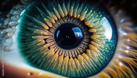 Poster A Close Up Of A Human Eye With A Blue Iris And Yellow Iris In