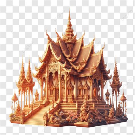 Thailand Architecture Temple With Grassy Building Vector Art Thailand