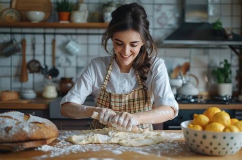 Young Woman Baking Pastries And Pizza At Home Premium Ai Generated Image