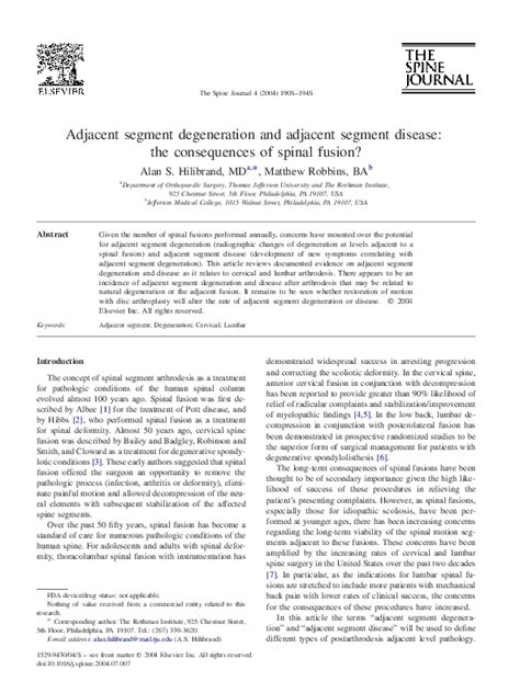 Pdf Adjacent Segment Degeneration And Adjacent Segment Disease The Consequences Of Spinal Fusion