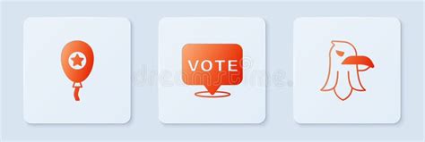 Set Vote Balloons And Eagle White Square Button Stock Vector