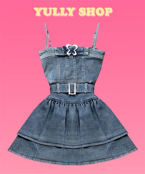 데님나시원피스 리본 뷔스티에 벨트세트 캉캉스커트 레이어드 미니청원피스 하이틴 데이트룩 에이블리