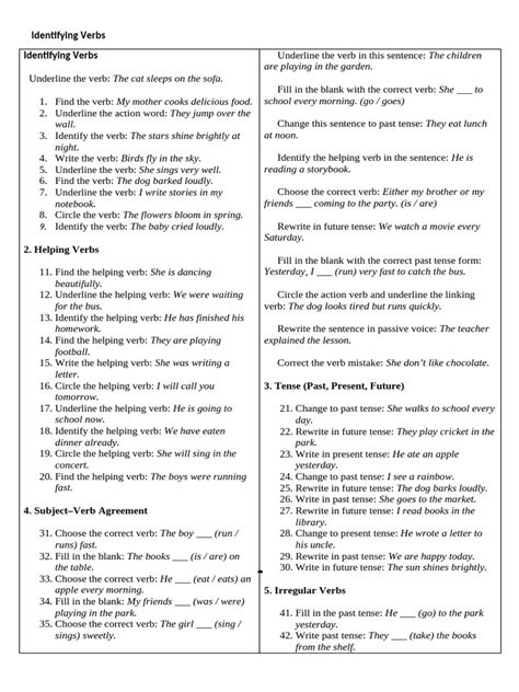 Verb Grade 4 Pdf Verb Grammatical Tense