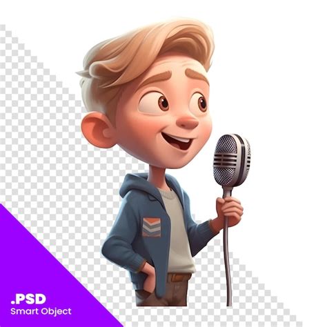 Premium Psd 3d Rendering Of A Boy Singing With A Microphone Isolated