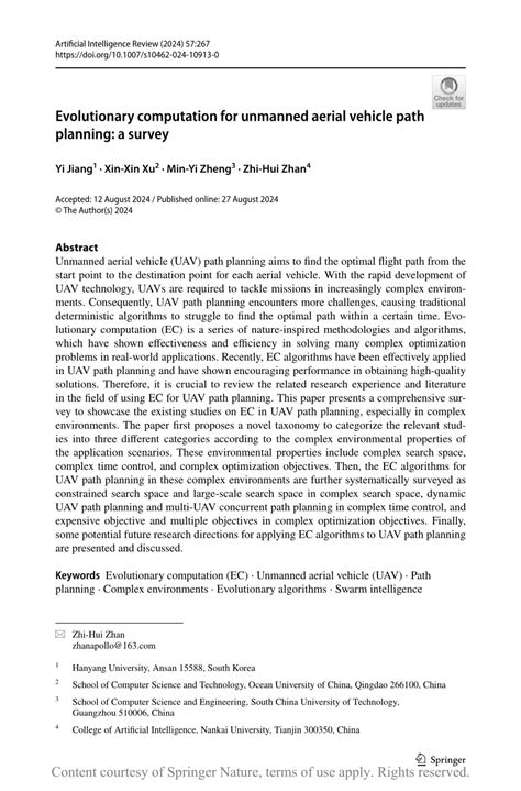 Pdf Evolutionary Computation For Unmanned Aerial Vehicle Path Planning A Survey