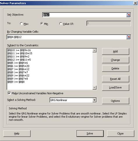 excel solver function operations research