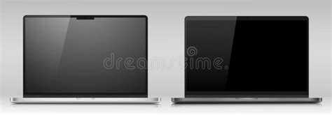 Mock Ups Of Laptops In A Metal Case With Black Screens Models Of Realistic Laptops On A Gray