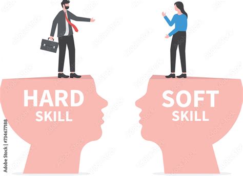 Hard VS Soft Skills Concept Human Head With Businessman People Office Workers Empathy