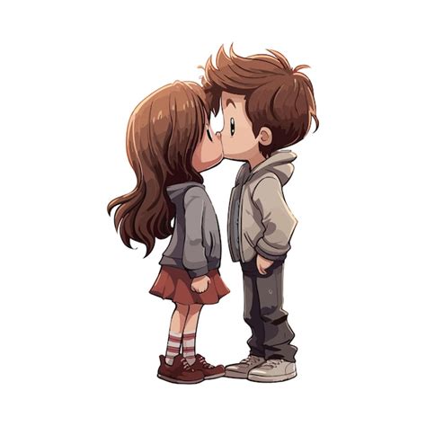 Dessin Anim D Un Couple De Jeunes Qui S Embrassent Le Jour De La Saint Valentin Vecteur Premium