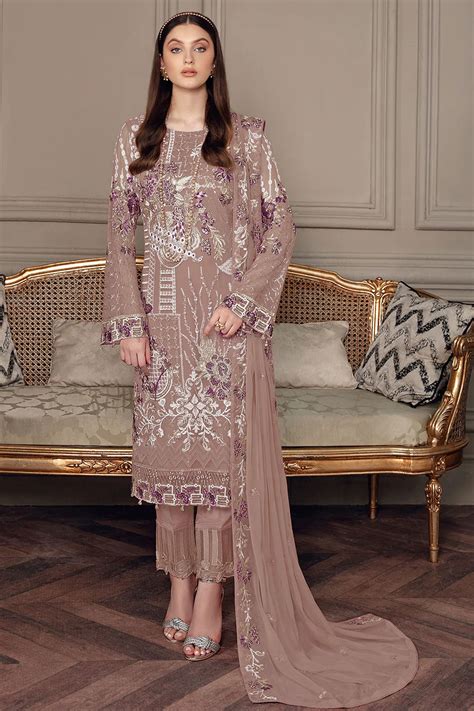 Buy Chikoo Color Inventive Pakistani Replica Suit In Georgette Fabric