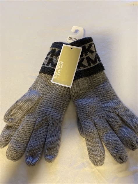 Nwt Michael Kors Knit Gloves Mk Signature Logo Light Dark Gray Monogram