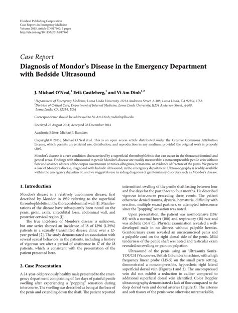 Pdf Diagnosis Of Mondors Disease In The Emergency Department With