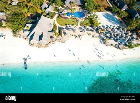 Aerial View Of Nungwi Beach In Zanzibar Tanzania With Luxury Resort