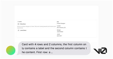 card with 4 rows and 2 columns the first column only contains a label